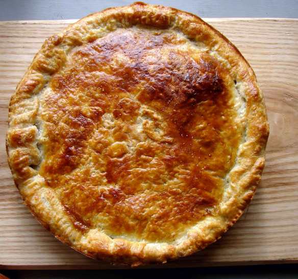 Double crusted pie with roasted mushrooms, french lentils and spinach ...